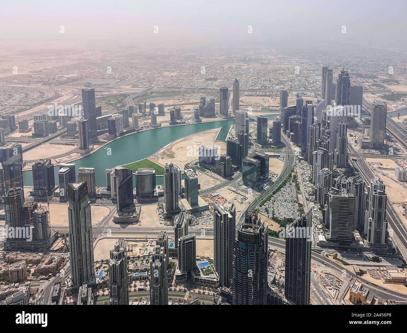 Aerial view of Downtown Dubai, Skyscrapers and landmarks, view of Dubai ...