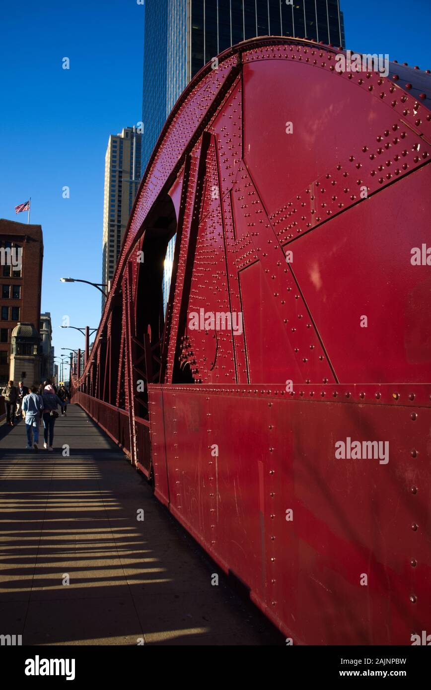 Red-painted structural beam on Clark Street Bridge, Chicago, Illinois ...