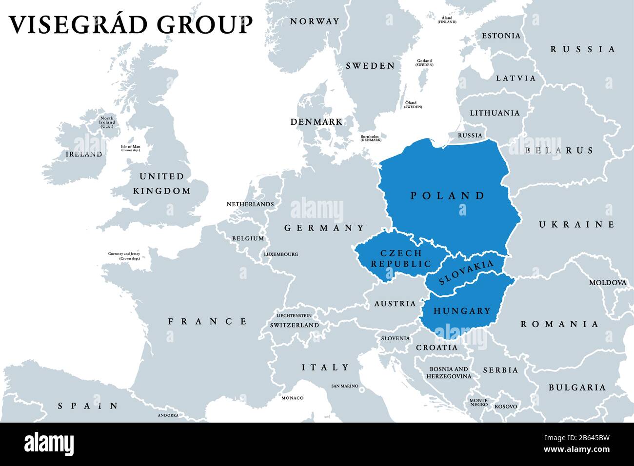 Visegrád Group member states political map. Visegrád Four, V4. Alliance ...