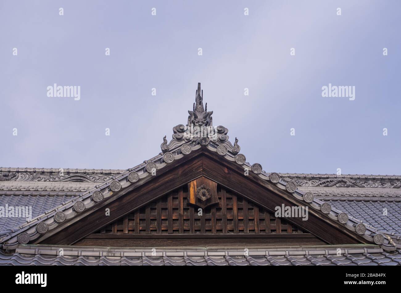 Roof detail with onigawara on Daiganji Temple on Miyajima Island ...