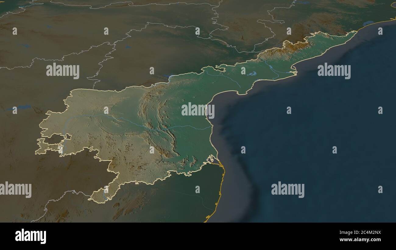 Zoom in on Andhra Pradesh (state of India) outlined. Oblique ...