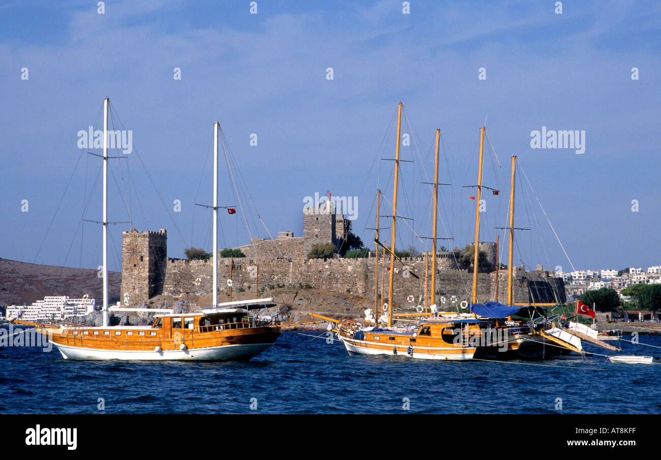 Bodrum Turkish Turkey port harbor boat castle sea Stock Photo - Alamy