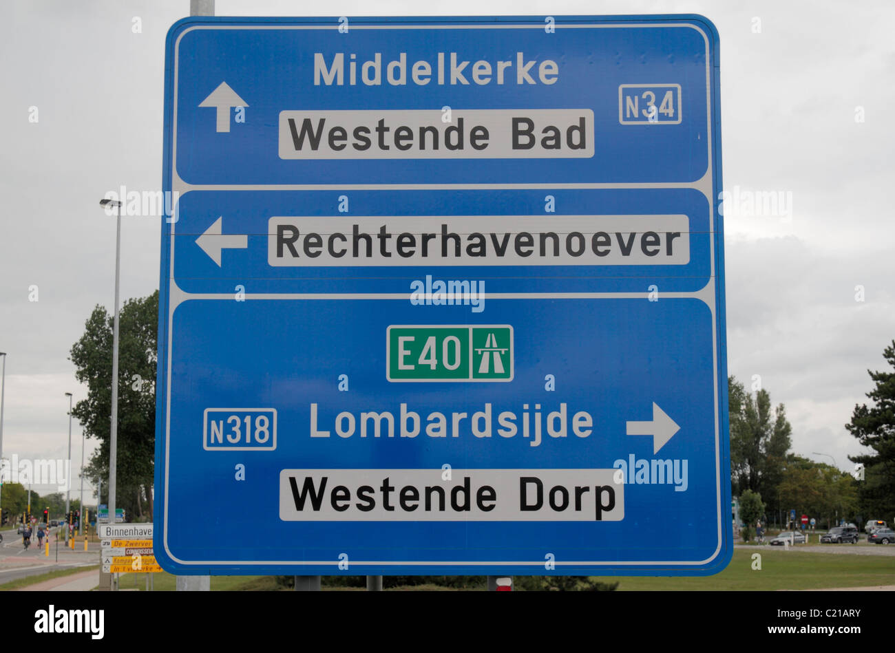 Typical Belgian road sign in Nieuwpoort, West Flanders, Belgium Stock ...