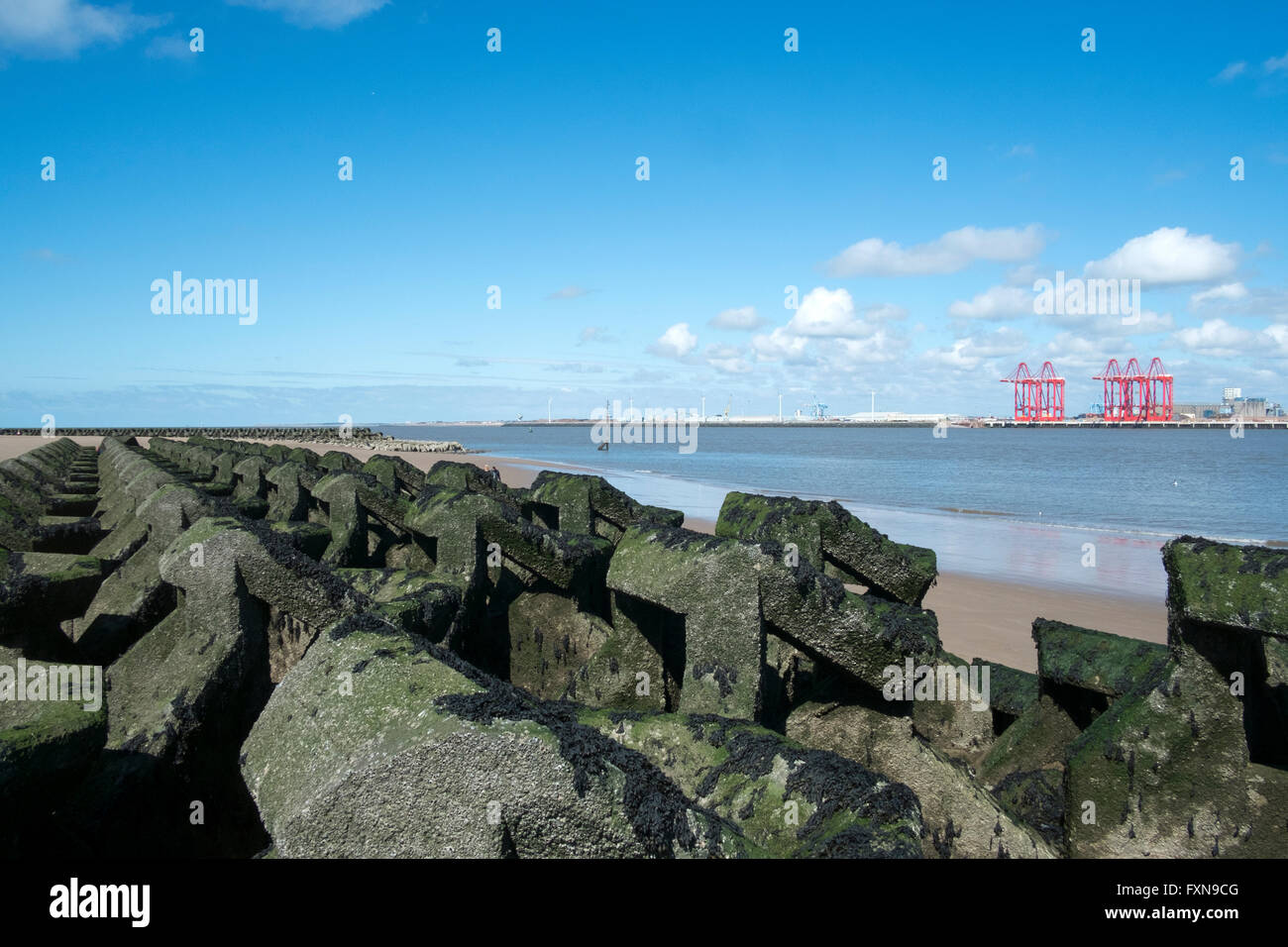 The concrete beach defences at New Brighton, Wallasey, Merseyside, UK ...