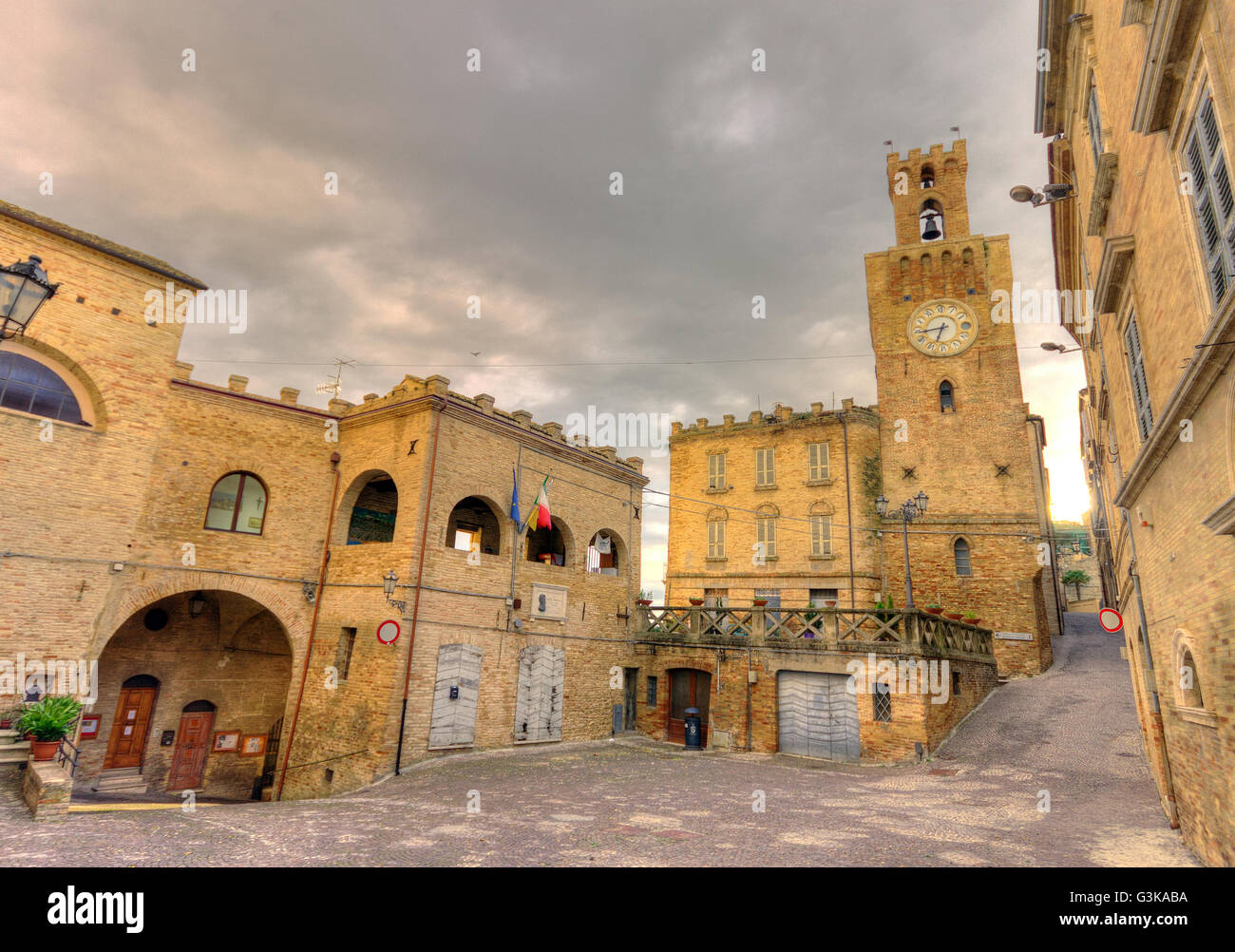 Italy, Marche, Acquaviva Picena, clock tower Stock Photo - Alamy