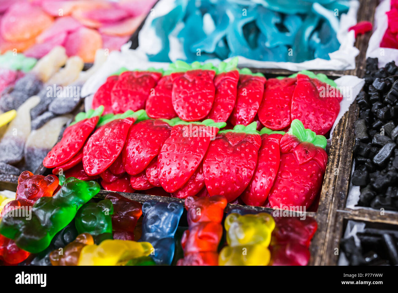 The most delicious jelly gummy bears and strawberries Stock Photo - Alamy