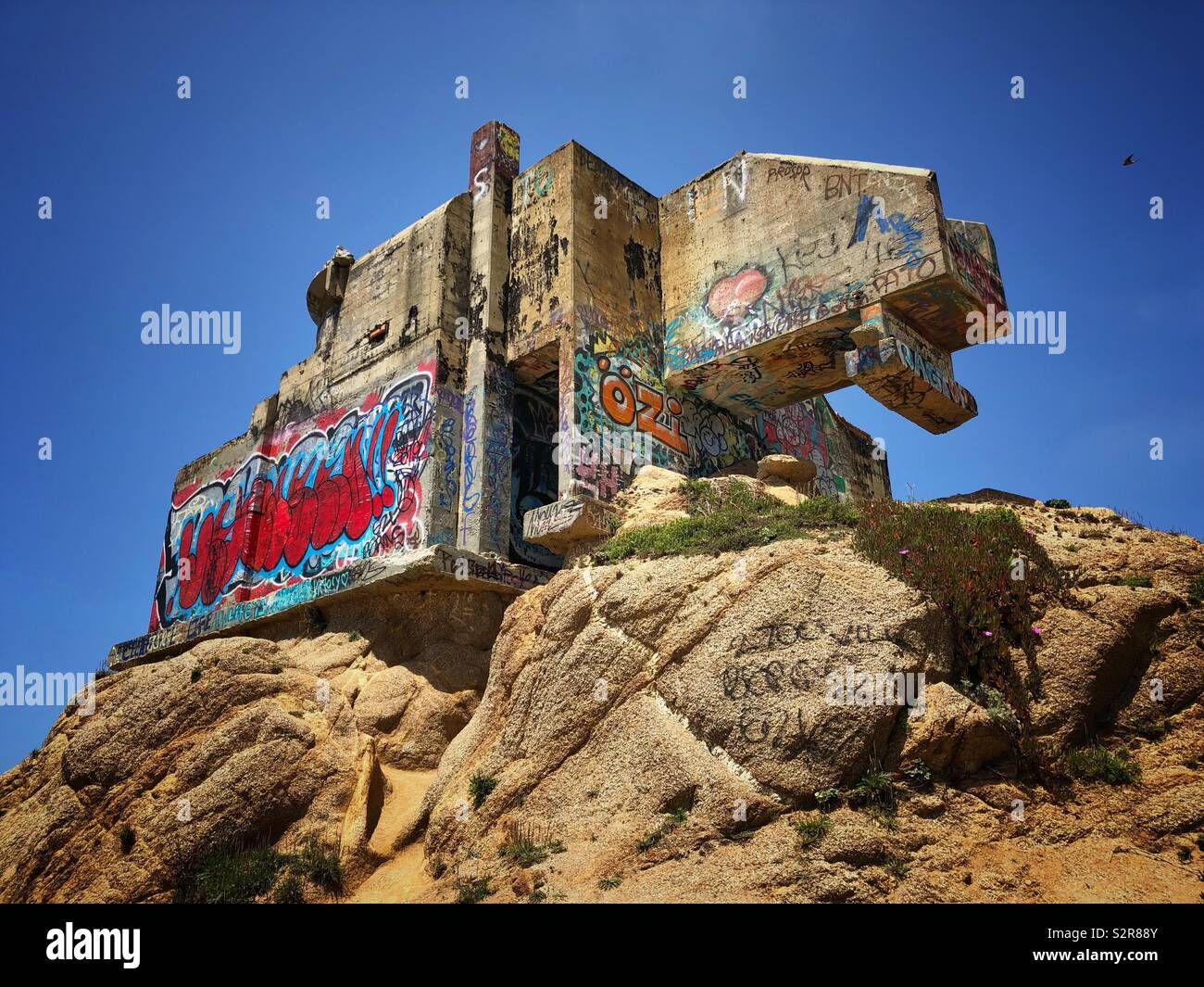 Abandoned bunker at Devil’s Slide on the California coast just south of ...