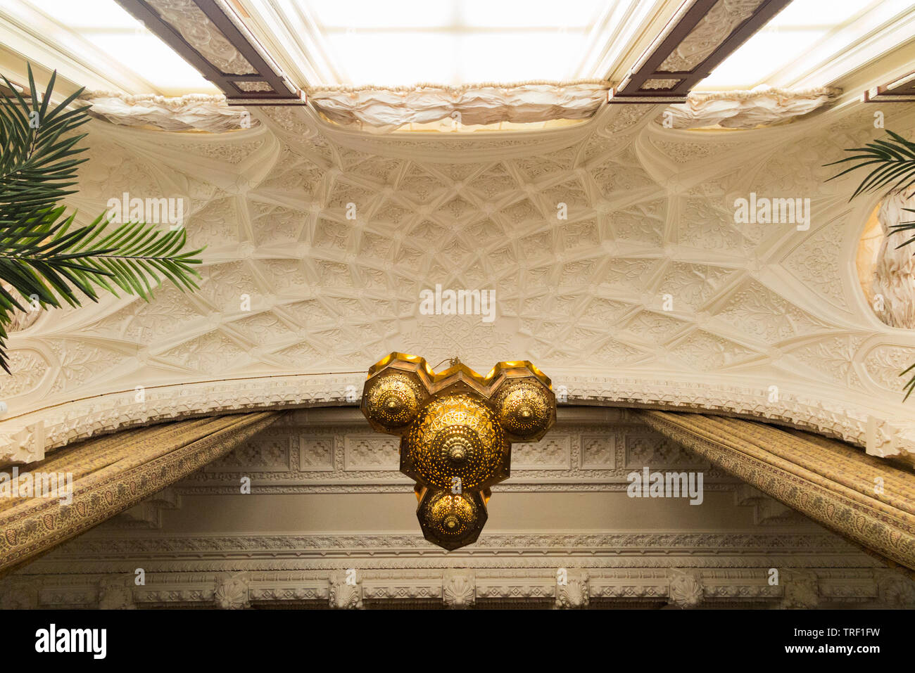 The highly elaborate and decorated ceiling of the Durbar Room at ...